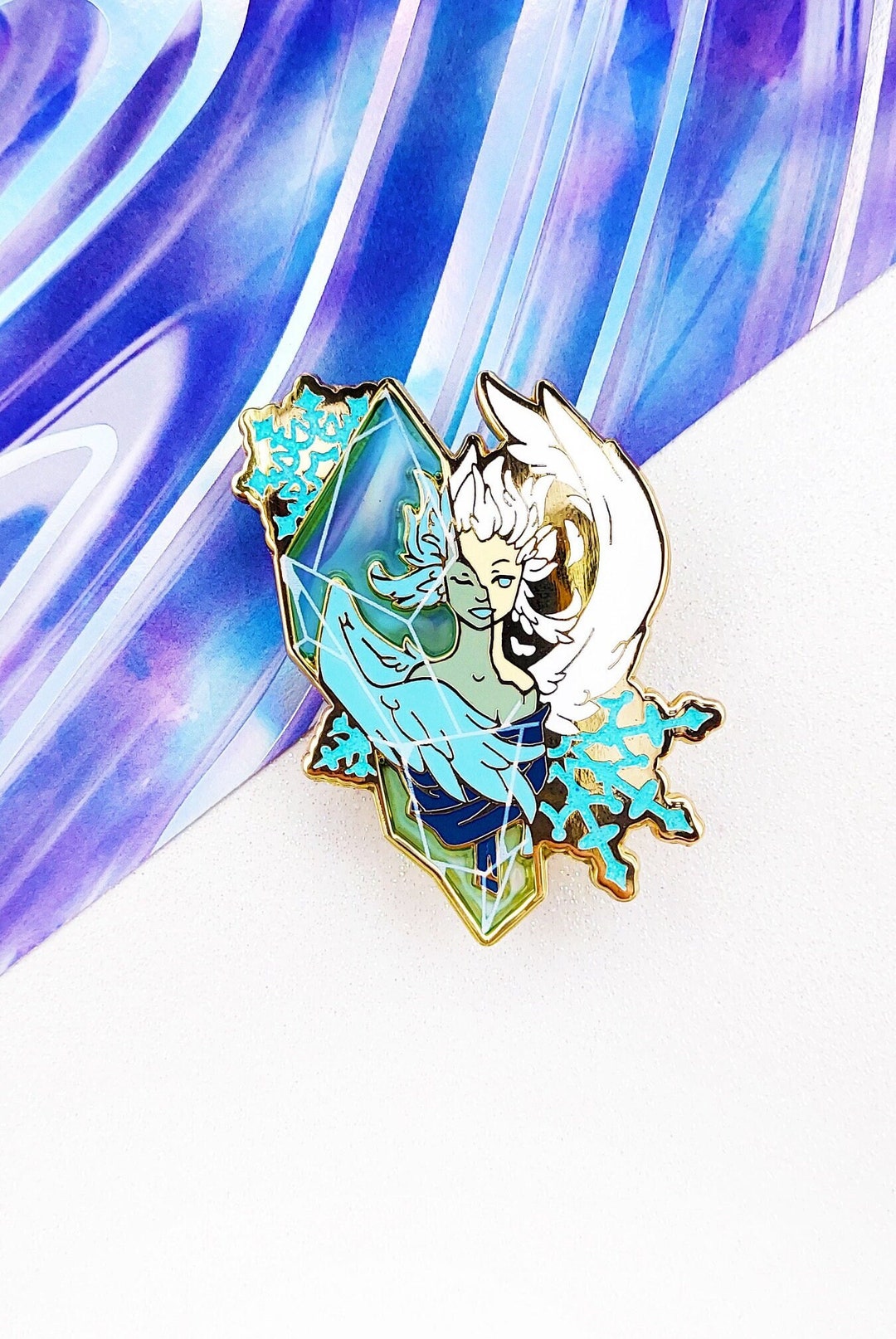 Angel of Ice — Hard Enamel Crystal Pin — Elemental Angels - Etsy