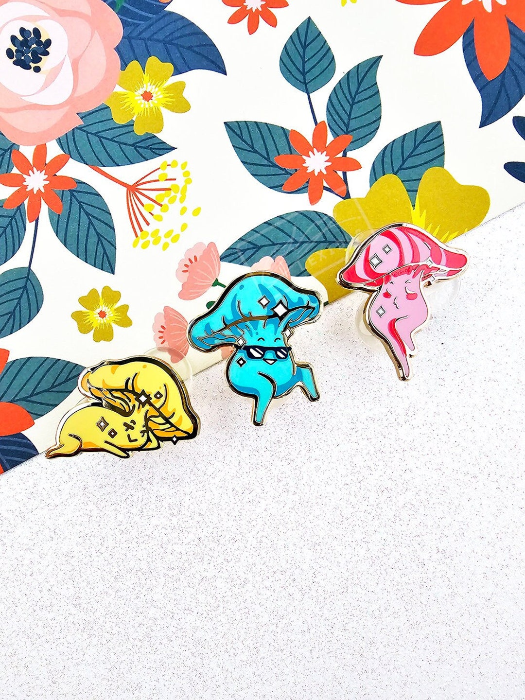 Glamour Mushrooms — 3 Pin Set, Hard Enamel Shrooms — Shroomie Roomies ...