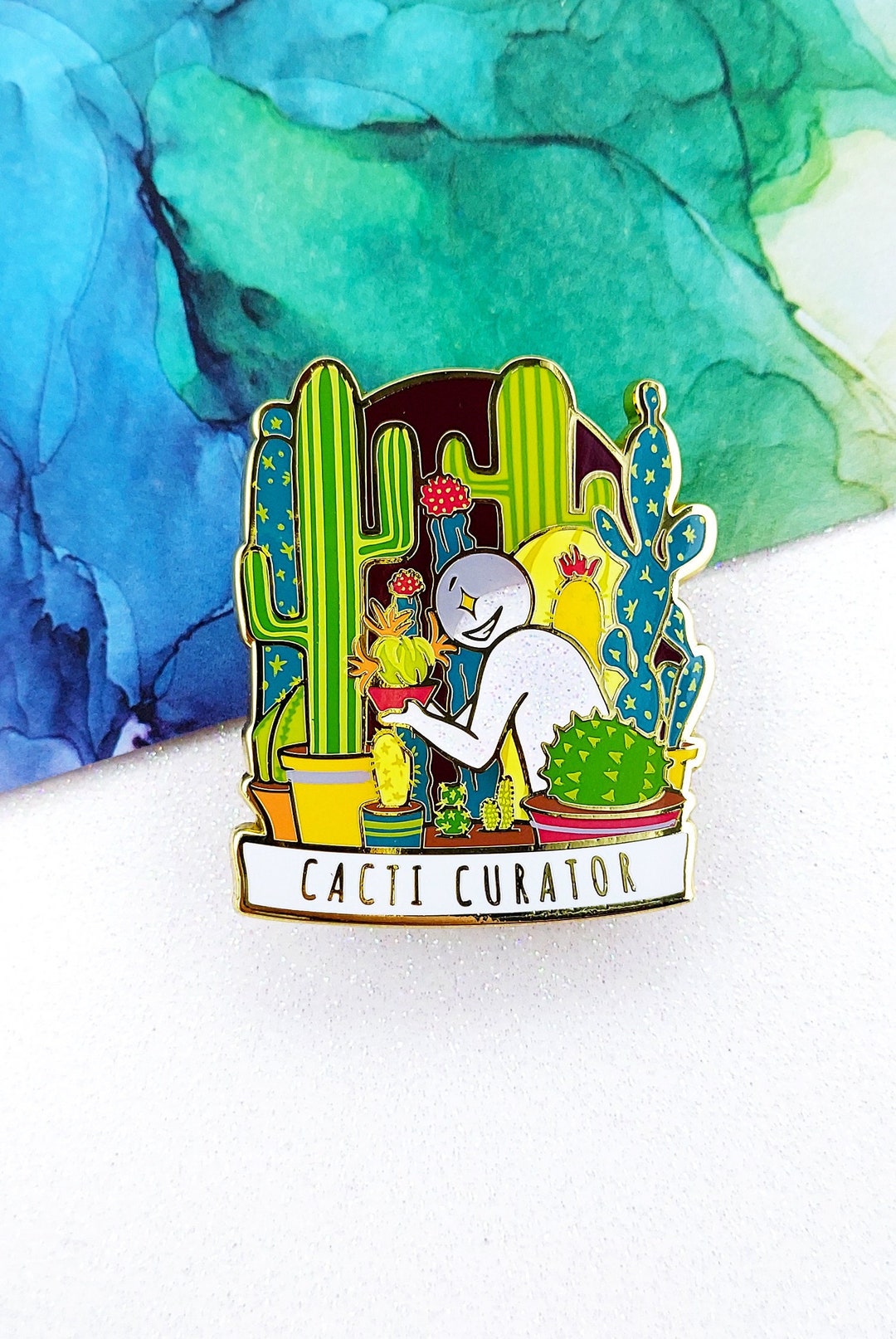 Cacti Curator — Hard Enamel Cactus Pin — Plantastic Pals Plant Pin ...