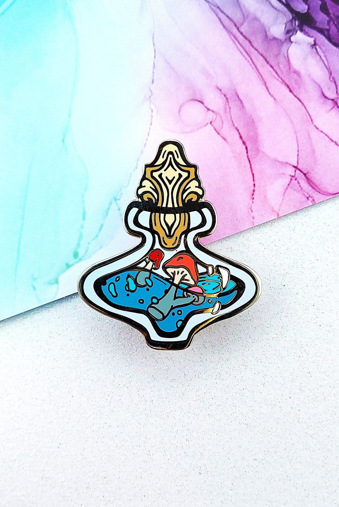 Blue Mushroom Potion — Hard Enamel Pin — Cottagecore Apothecary Bottle ...
