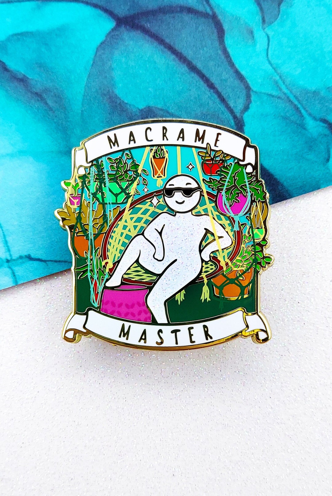 Macrame Master — Hard Enamel Artist Pin — Plantastic Pals Plant Pin ...