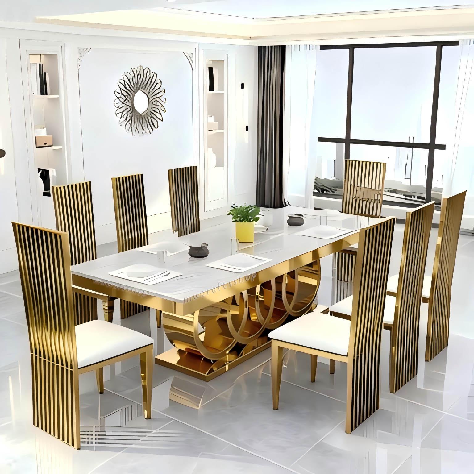 Custom 8 Seats Silver & Gold Stainless Steel Dining Table Legs Table ...