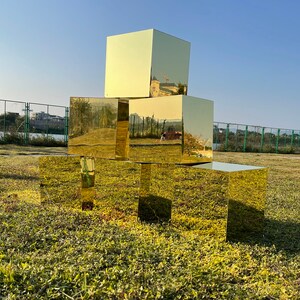 Gold Mirror Cube Box Riser Plinth Stand Pillar Wedding Event Planning ...