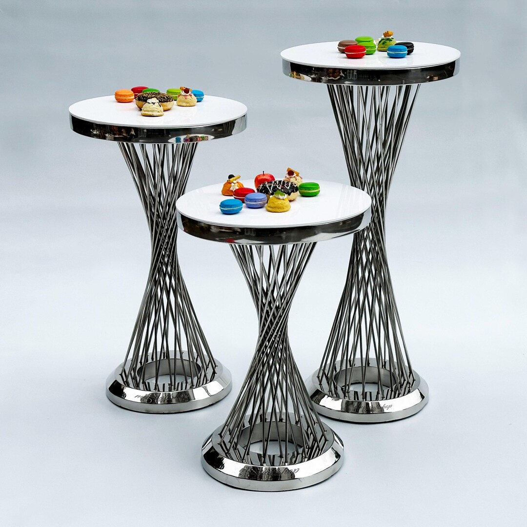 Stainless Steel Silver Side Table Tower Linear Style Cake Stand ...