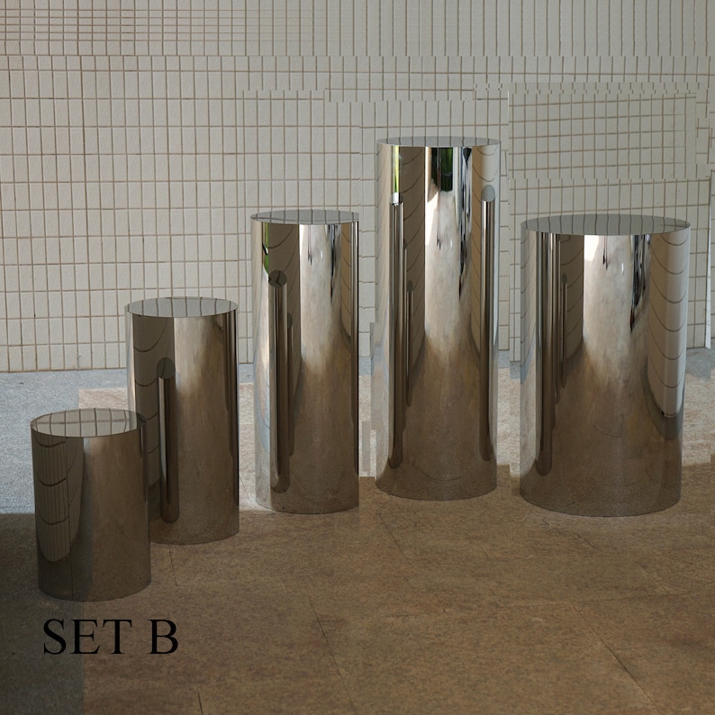 Large Size Pedestal Silver Cylinder Plinth Table for Wedding Banquet ...