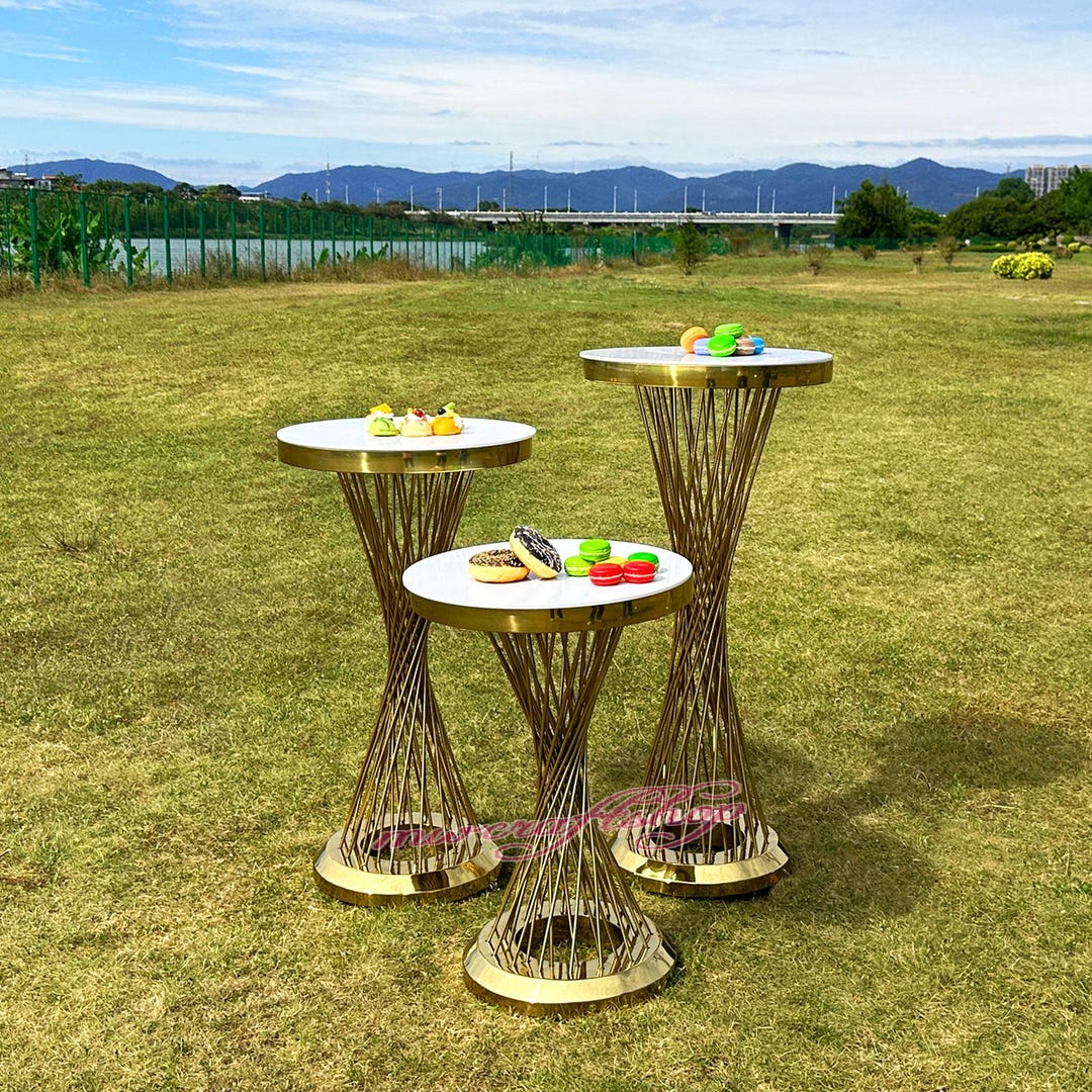 Gold Tower Linear Style Cake Table Stand Pedestal Table Events Decor ...