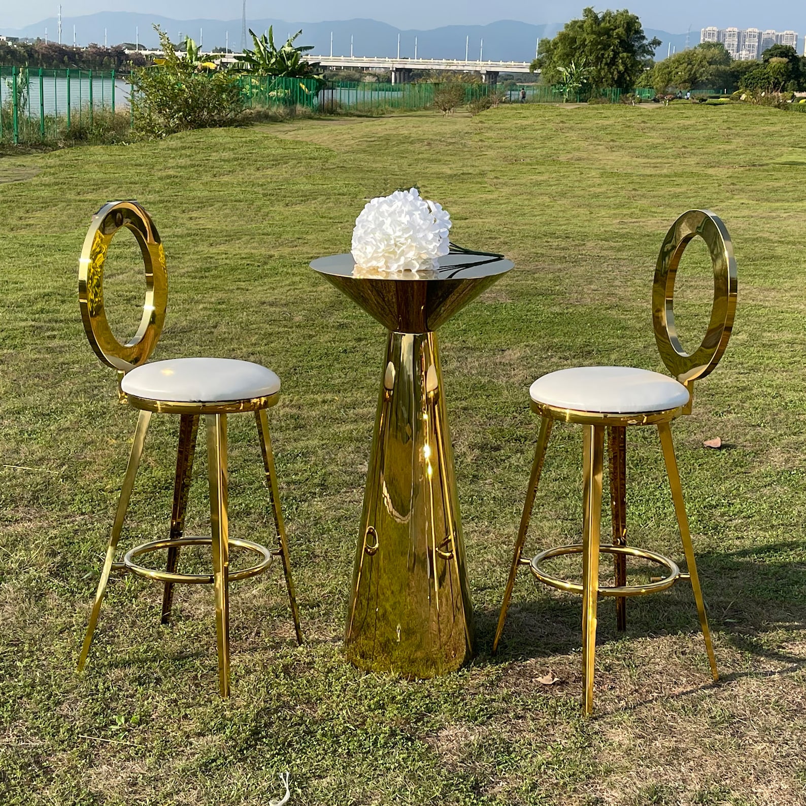 Custom Gold Drink Bar Table and Bar Stool Set for Party Event Planning ...