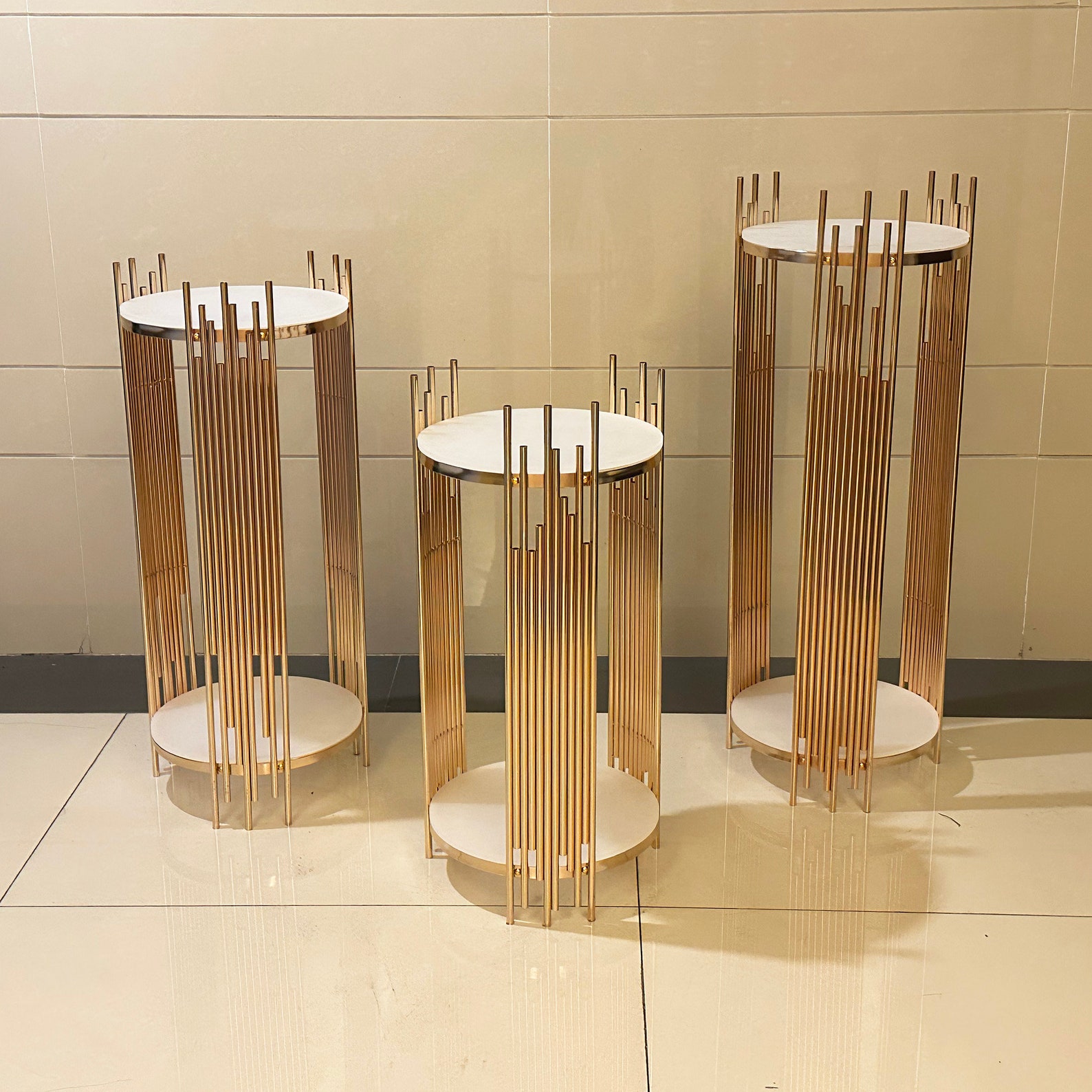 Set of 3 Gold Cake Table Display Pedestal Candy Bar Table - Etsy