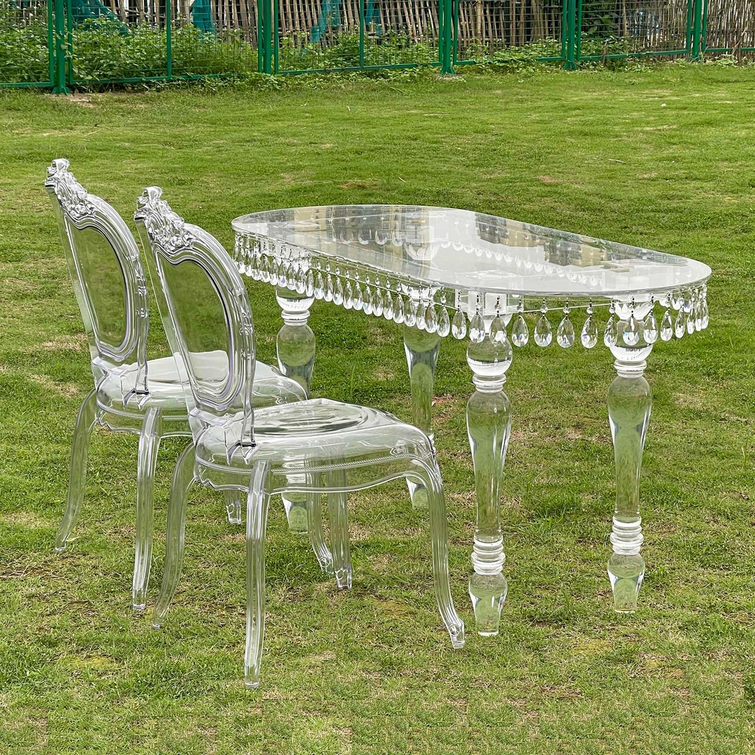 Acrylic Oval Style Ghost Table Crystal Table Detachable Dining Table ...
