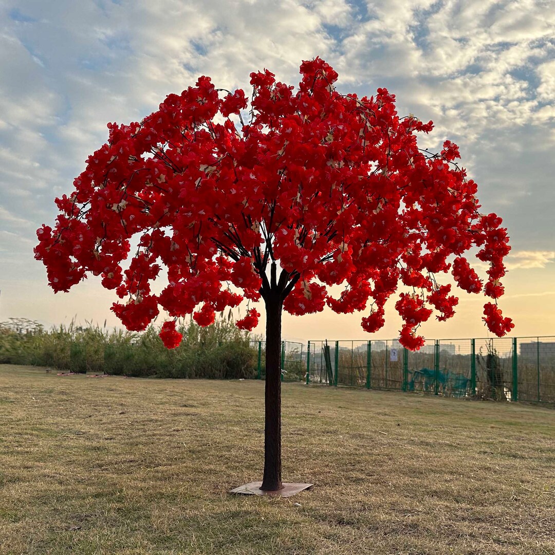 Lush Red Cherry Blossom Tree Detachable Fake Tree Artificial Silk ...