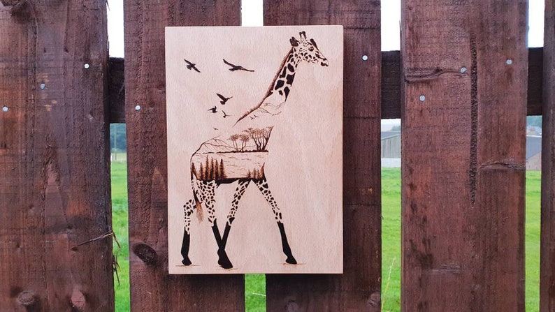 Giraffe Wood Burning Pyrography Wall Hanging Art Double - Etsy UK