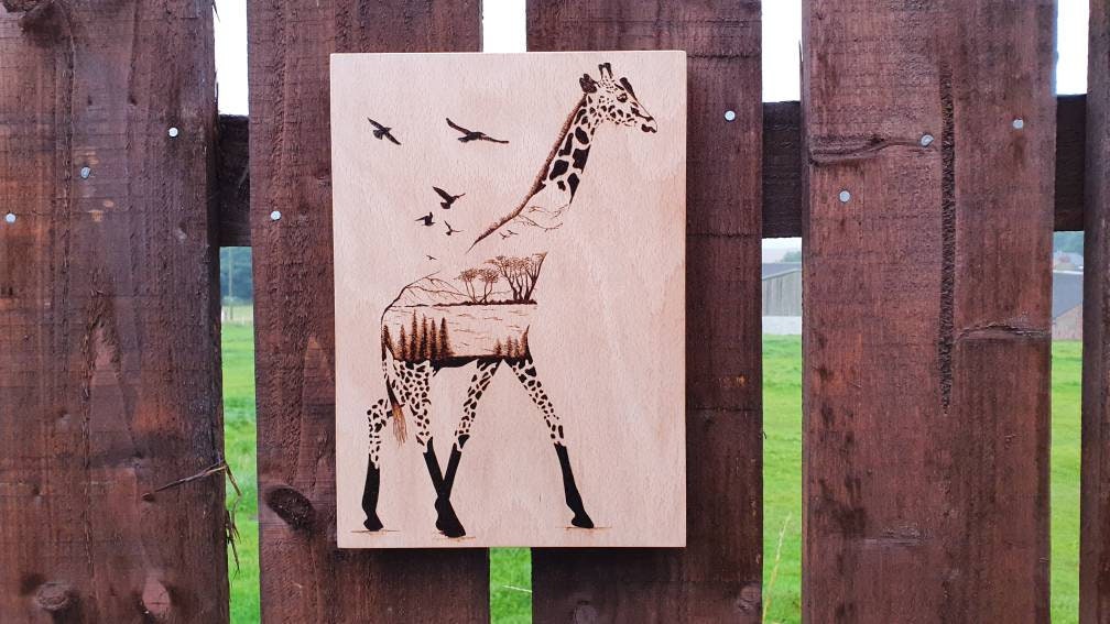 Giraffe Wood Burning Pyrography Wall Hanging Art Double - Etsy UK