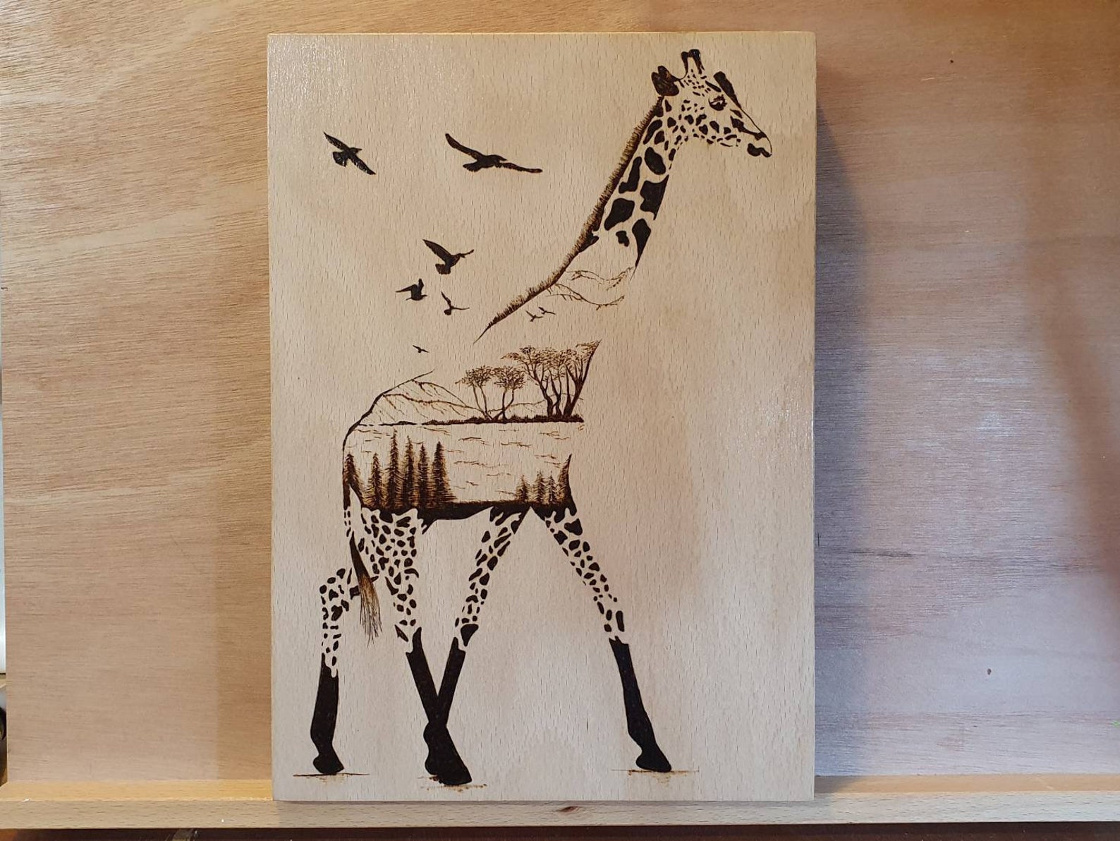 Giraffe Wood Burning Pyrography Wall Hanging Art Double - Etsy UK