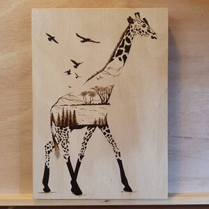 Giraffe Wood Burning Pyrography Wall Hanging Art Double - Etsy UK
