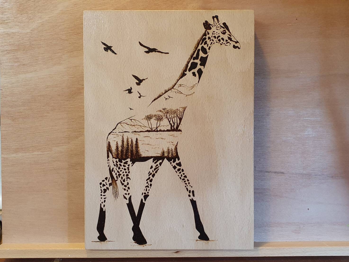 Giraffe Wood Burning Pyrography Wall Hanging Art Double - Etsy UK
