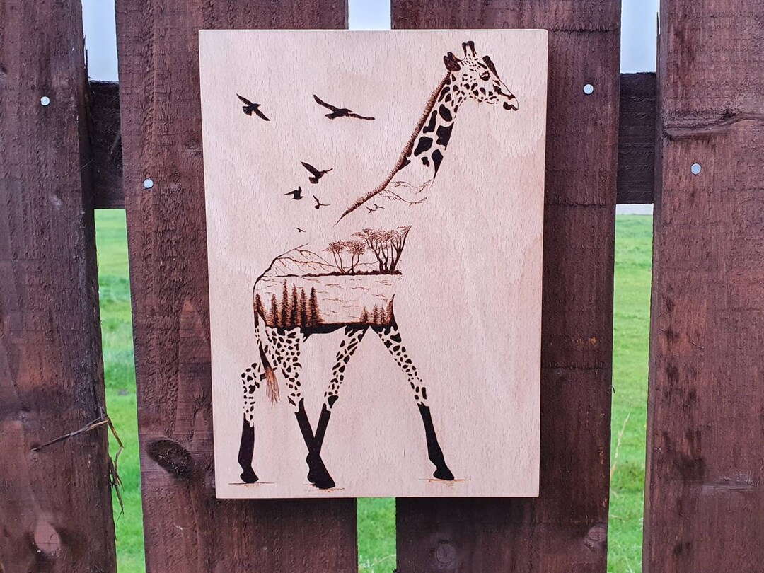 Giraffe Wood Burning Pyrography Wall Hanging Art Double - Etsy UK