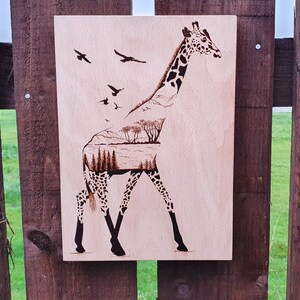 Giraffe Wood Burning Pyrography Wall Hanging Art Double - Etsy UK