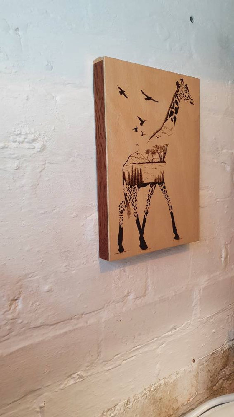 Giraffe Wood Burning Pyrography Wall Hanging Art Double - Etsy UK