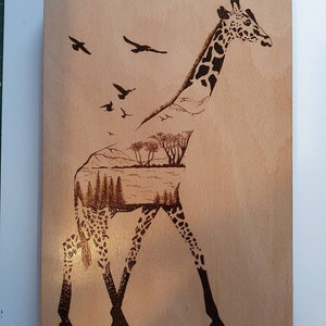 Giraffe Wood Burning Pyrography Wall Hanging Art Double - Etsy UK