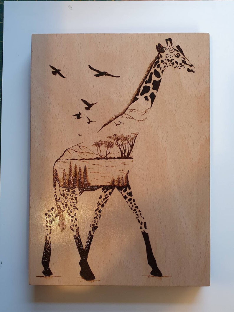 Giraffe Wood Burning Pyrography Wall Hanging Art Double - Etsy UK