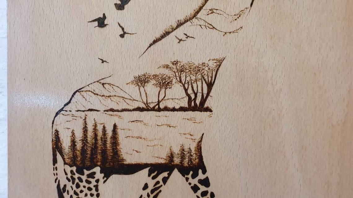 Giraffe Wood Burning Pyrography Wall Hanging Art Double - Etsy UK