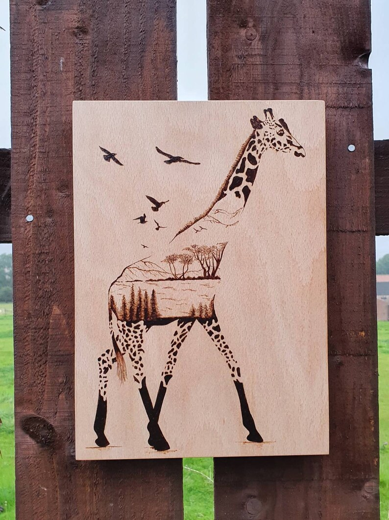Giraffe Wood Burning Pyrography Wall Hanging Art Double - Etsy UK