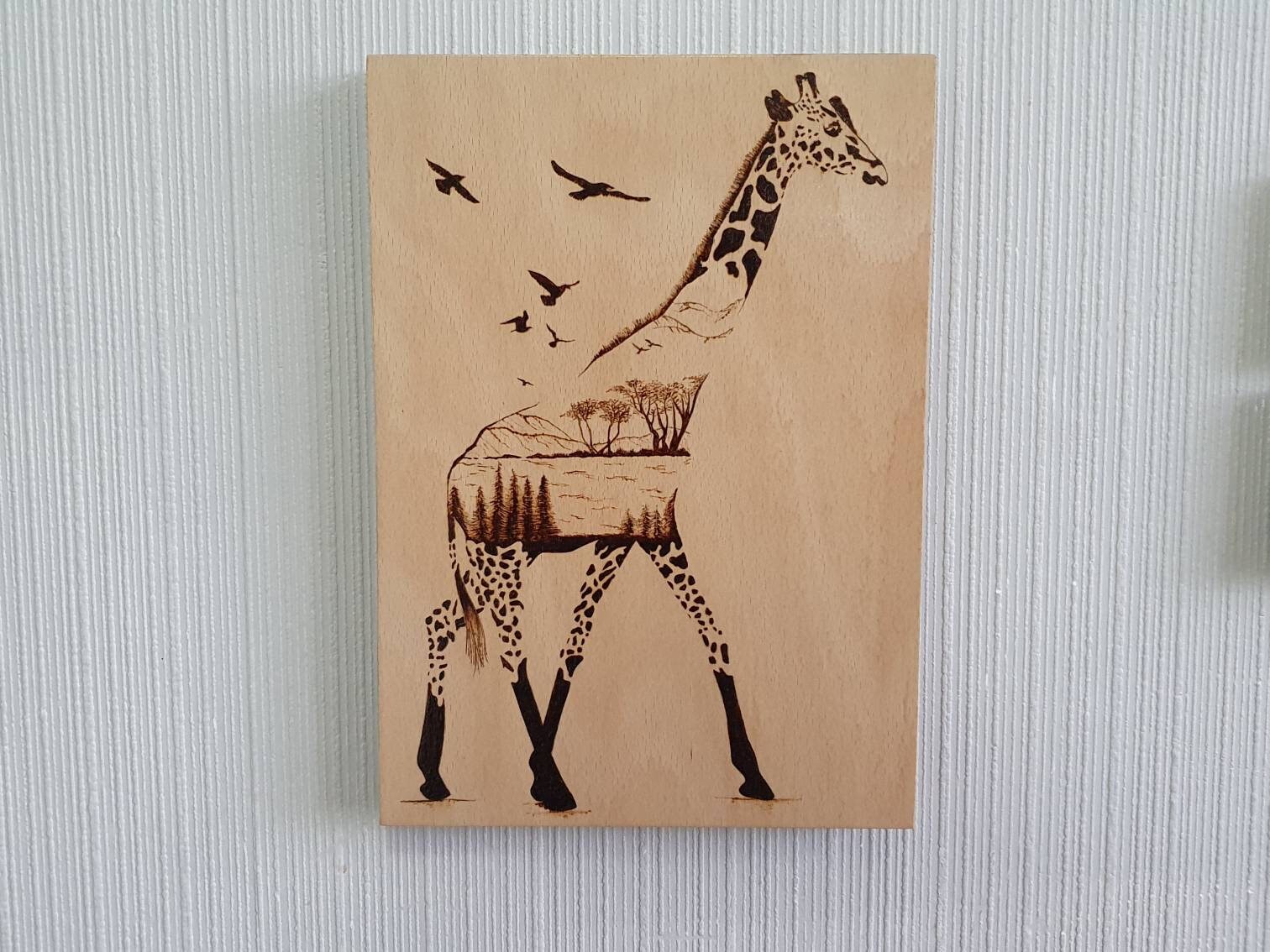 Giraffe Wood Burning Pyrography Wall Hanging Art Double - Etsy UK
