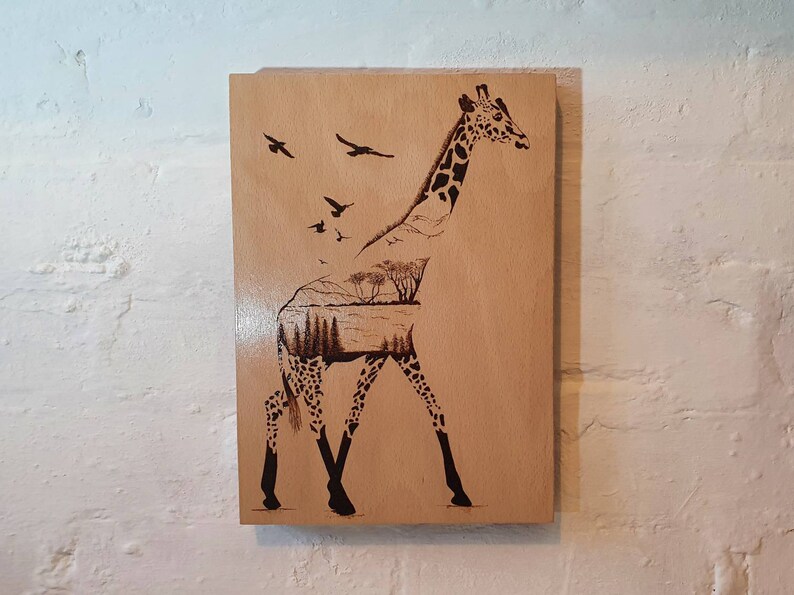 Giraffe Wood Burning Pyrography Wall Hanging Art Double - Etsy UK