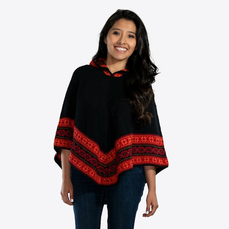 100% Alpaca Wool Hooded Poncho Cochabamba Cape for Women Hooded Poncho ...