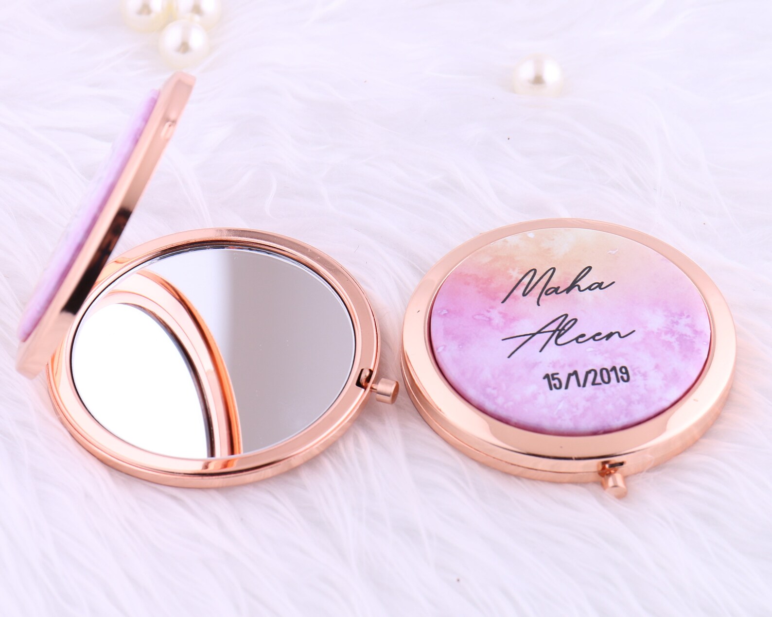 Customized Rose Gold Compact Mirror With Your Quote Name - Etsy