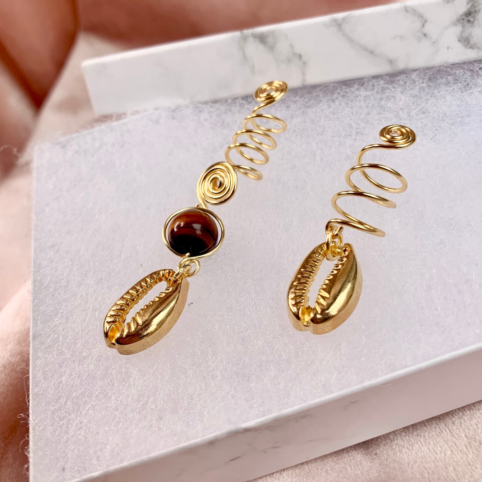 Loc Jewelry Set | Tiger Eye Cowry Shell Gold Loc Braid Jewelry ...