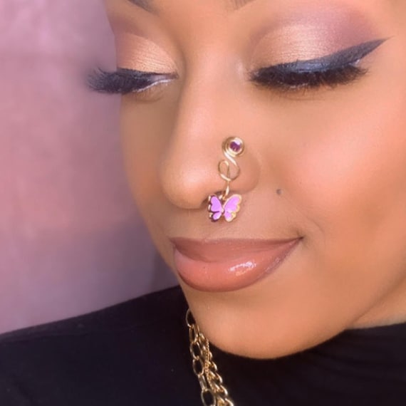 Dangle Nose Cuff no Piercing Necessary Adjustable Fake Faux Nose Ring. Butterfly or Flower Copper Nose Cuff Wholesale Available Etsy