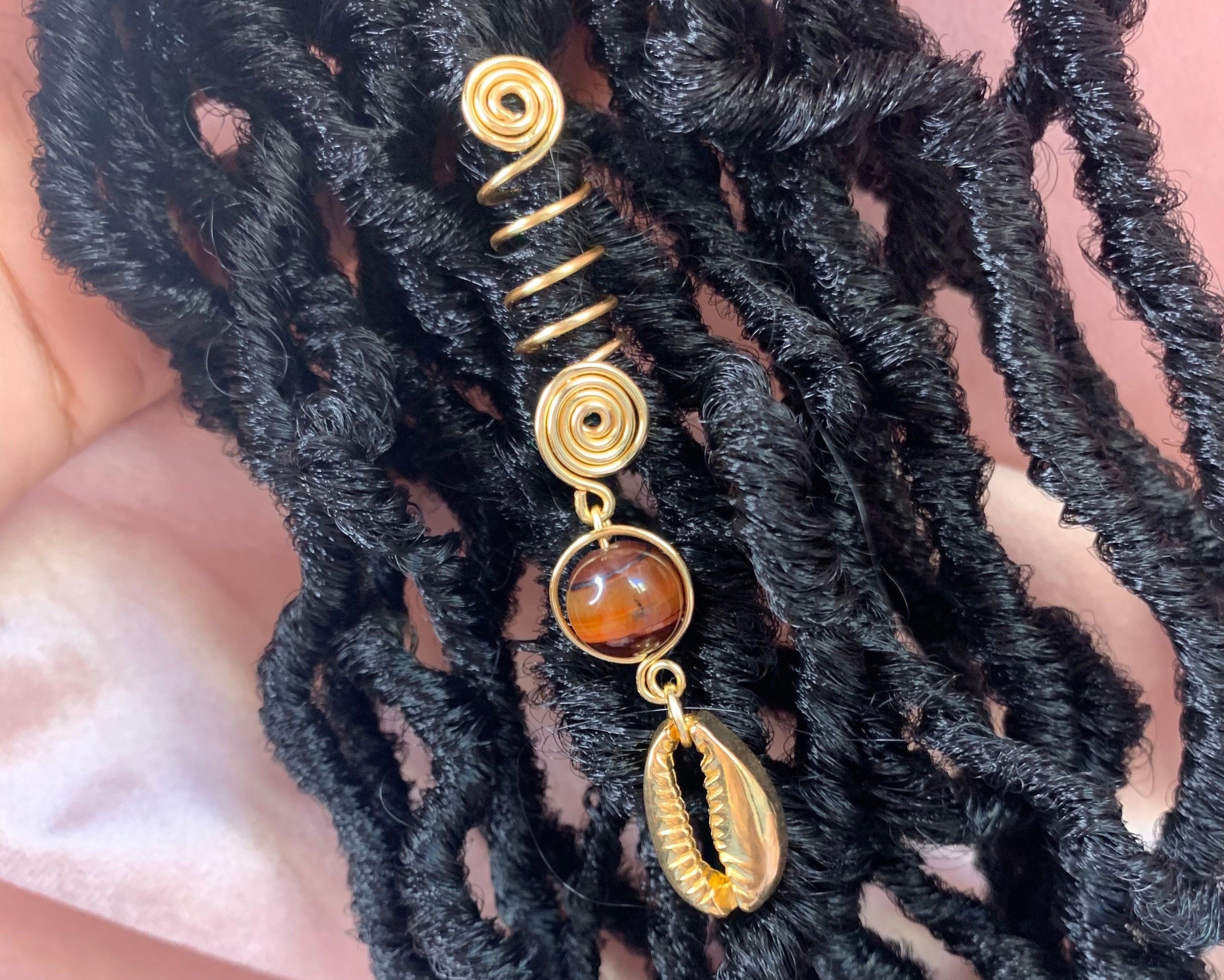 Loc Jewelry Set | Tiger Eye Cowry Shell Gold Loc Braid Jewelry ...