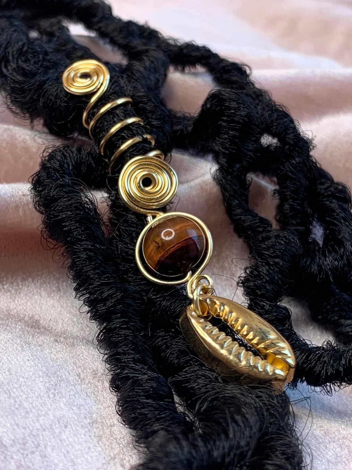 Loc Jewelry Set | Tiger Eye Cowry Shell Gold Loc Braid Jewelry ...