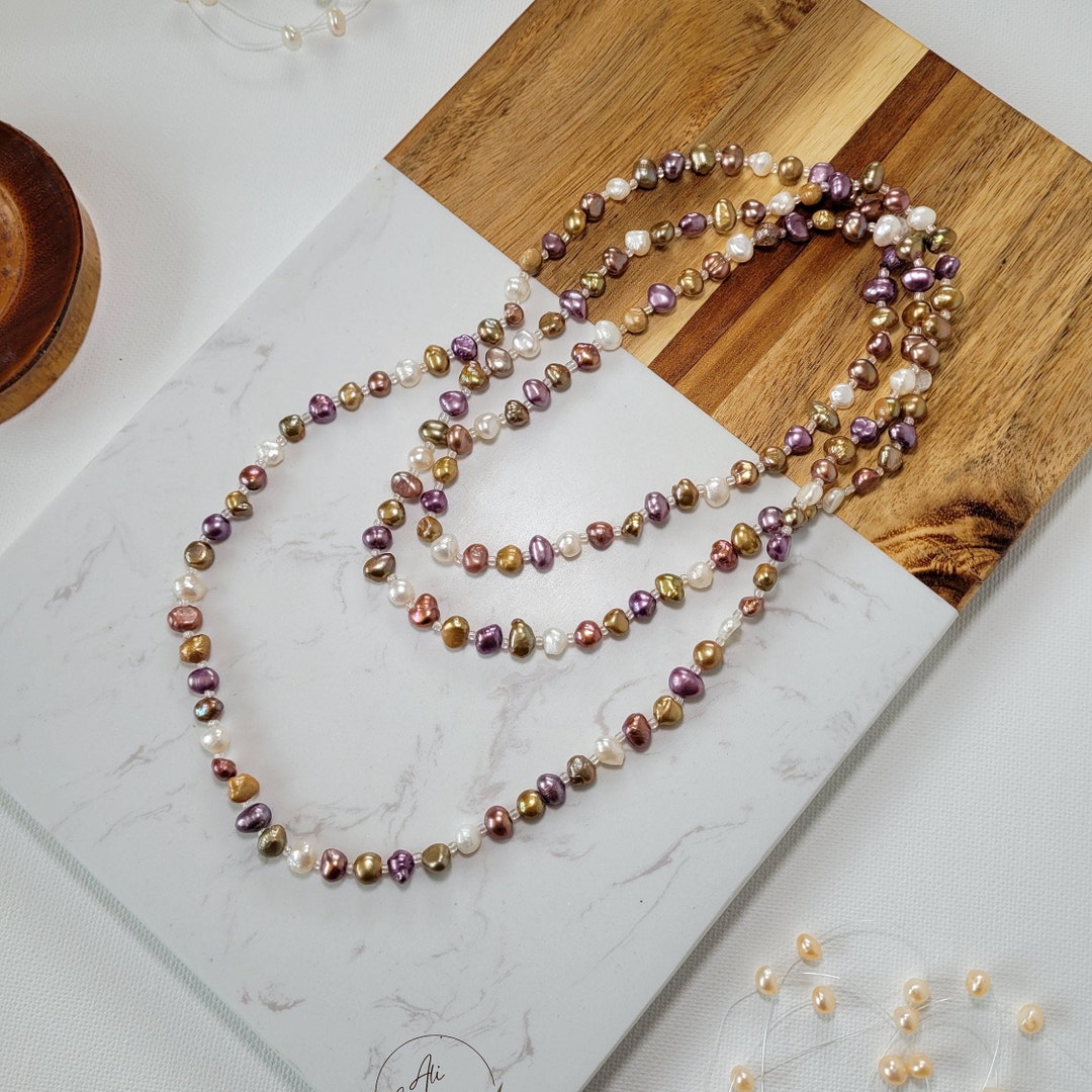 46 Multi Color Freshwater Pearl Necklace Real Pearl Necklace