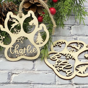 Personalized Paw Ornament, Custom Dog, Cat Paw Name Christmas Ornament ...