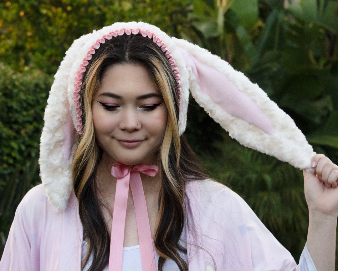 Kawaii White Bunny Bonnet Cream and Pink Lolita EGL Accessories Headdress Super Cute Hat ...
