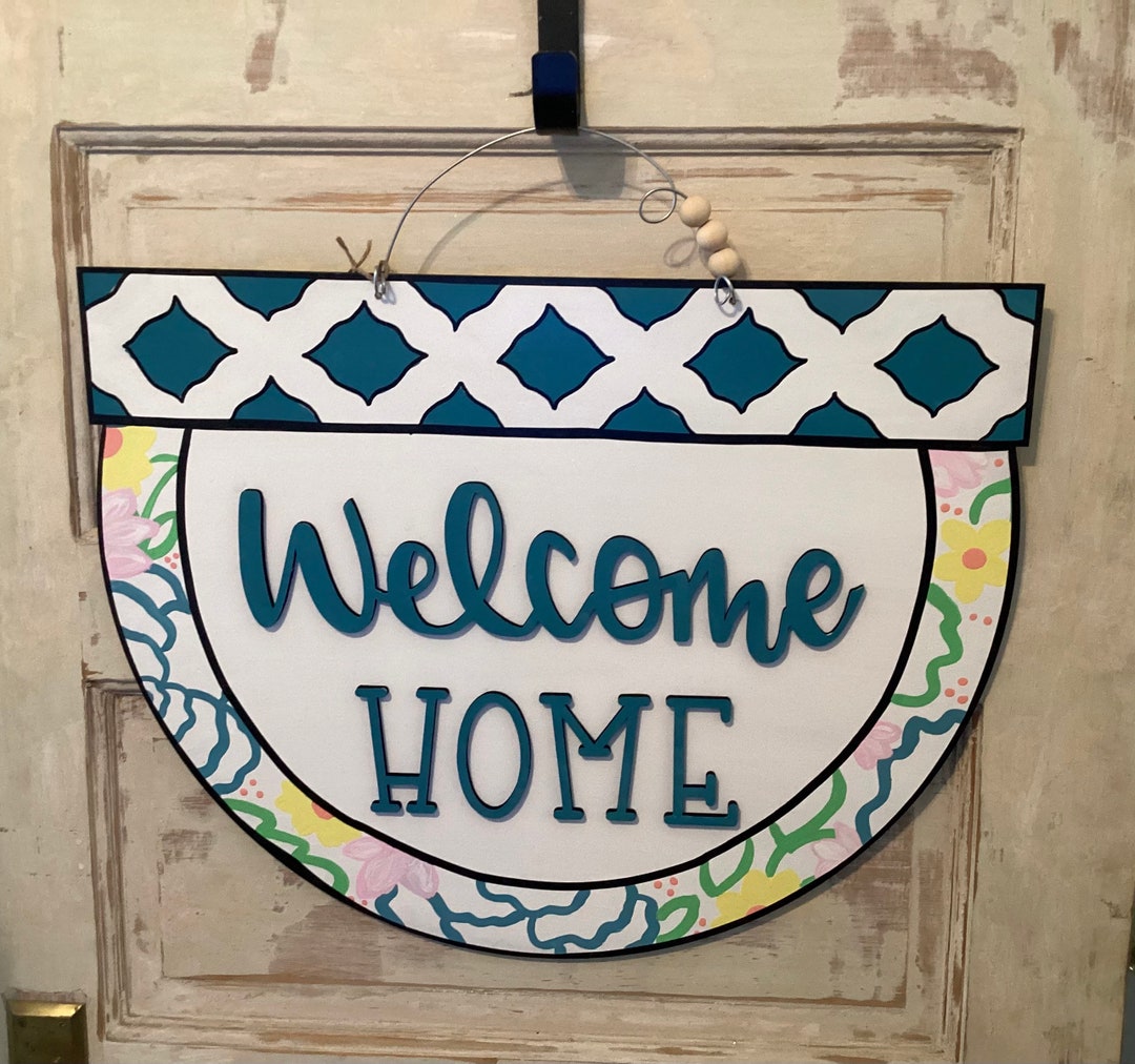 Hand Painted Welcome Home Door Hanger: Customizable MDF Sign - Etsy