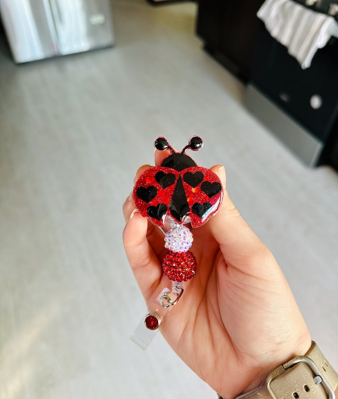 Ladybug Badge Reel, Animal Badge Reel, Glitter Ladybug Badge Reel ...