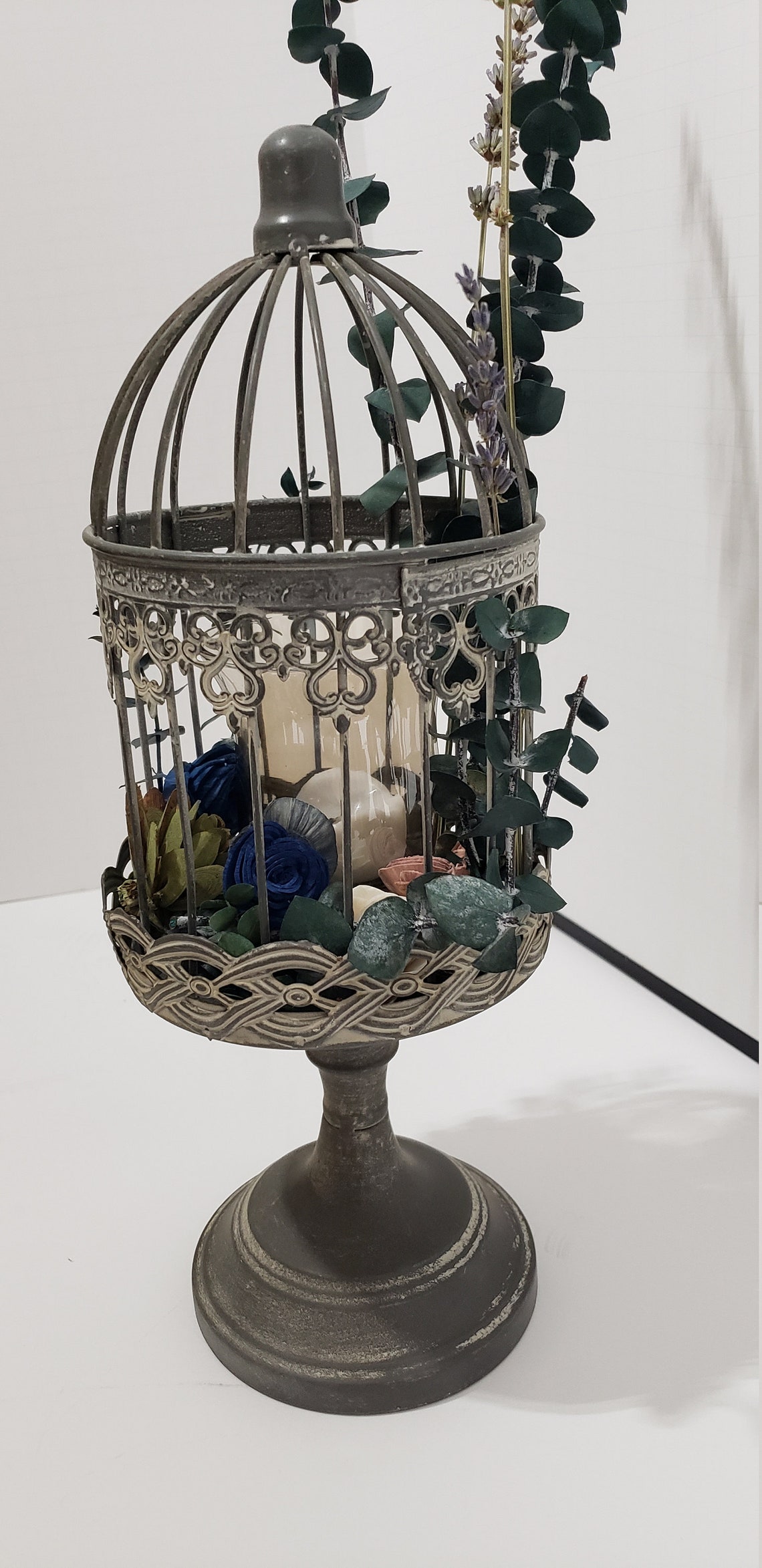 Birdcage Centerpiece With Wooden Flowers and LED Candle - Etsy