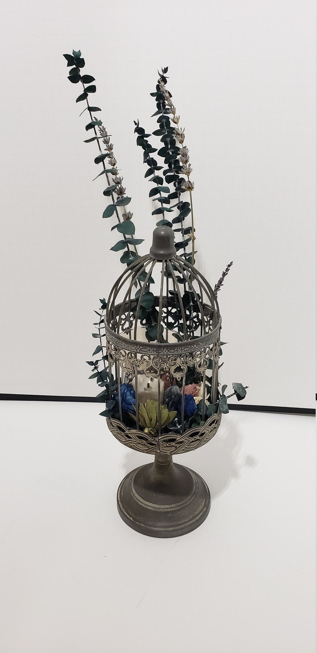 Birdcage Centerpiece With Wooden Flowers and LED Candle - Etsy