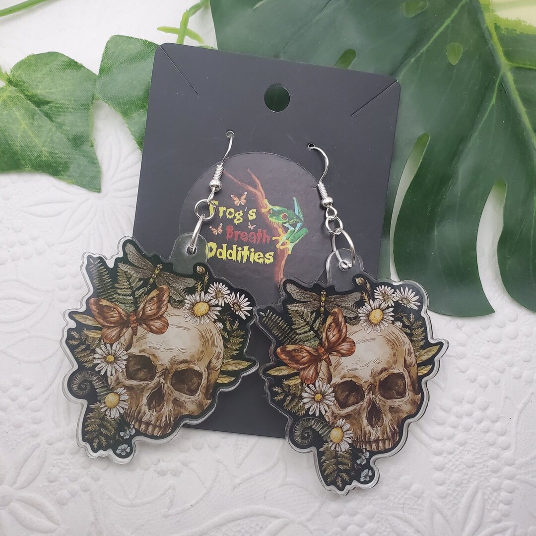 Bloom and Gloom Skull Nature Oddities Acrylic Lightweight Earrings ...