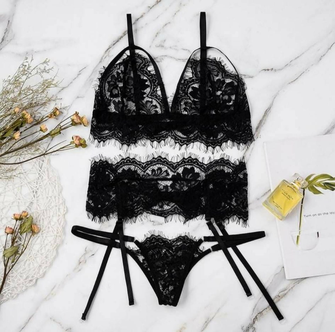 Black Lace Lingerie Set Black Lace Lingerie Sexy Lingerie Etsy