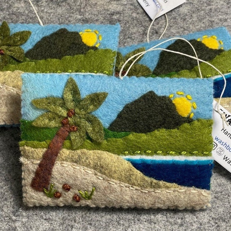 Tropical Hawaii Beach With Palm and Sun Handmade Felt Christmas ...