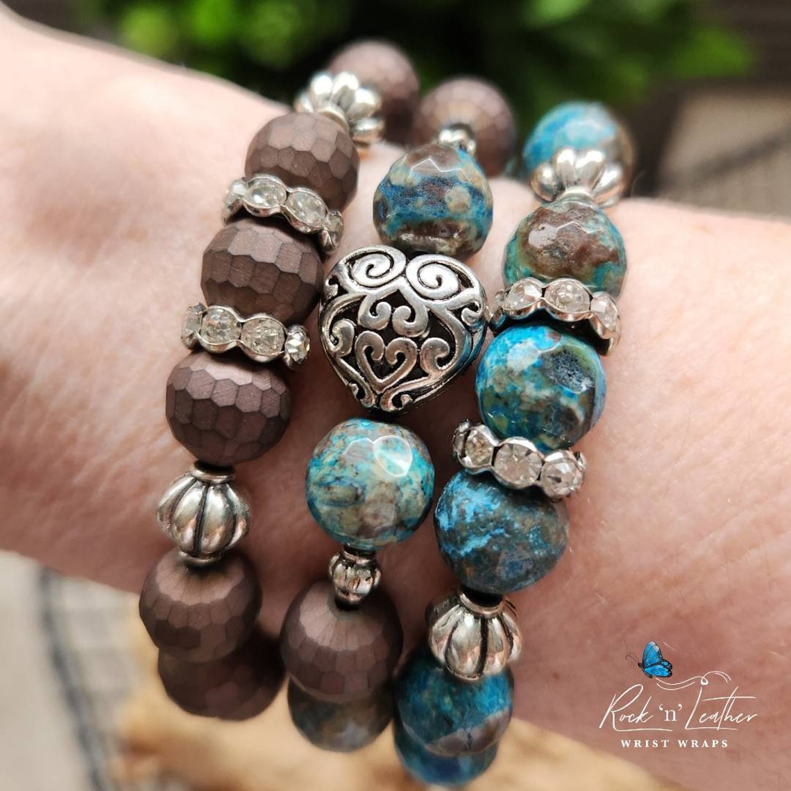 Triple Bracelet Stack Set With Matching Beaded Chain Necklace One of a ...