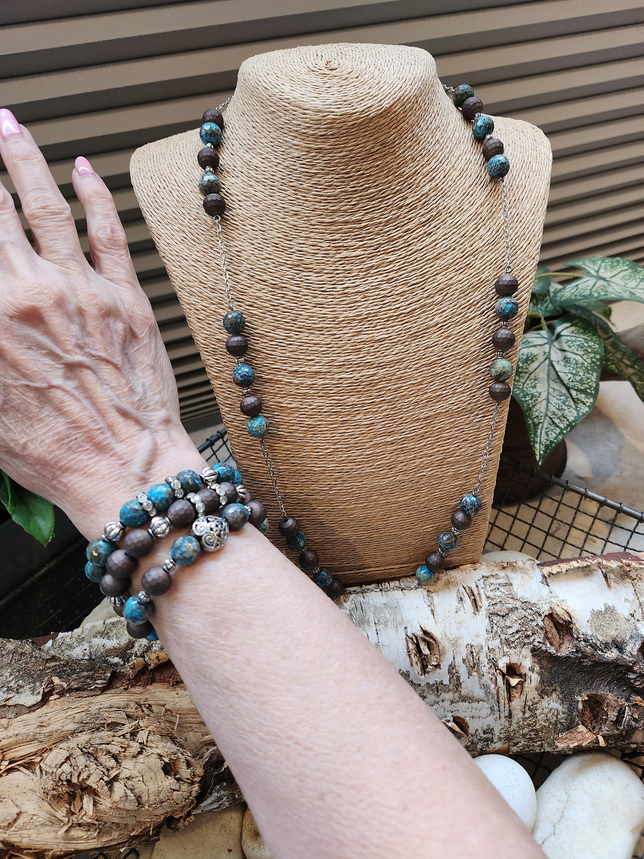 Triple Bracelet Stack Set With Matching Beaded Chain Necklace One of a ...