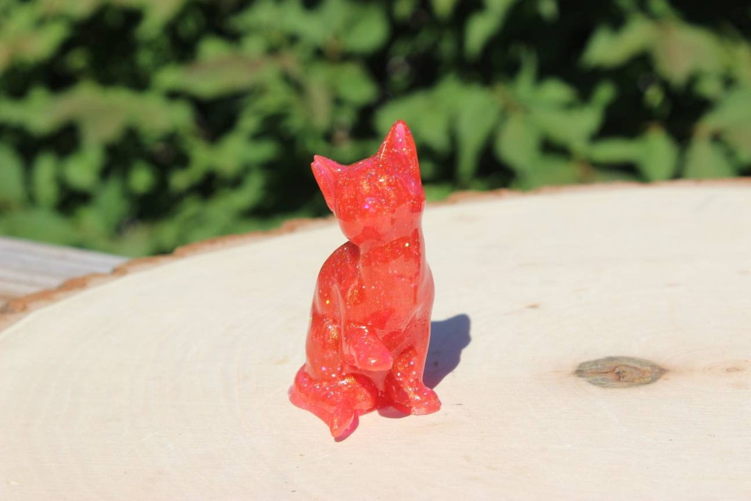 Glittery Coral Pink Cat Figurine - Etsy