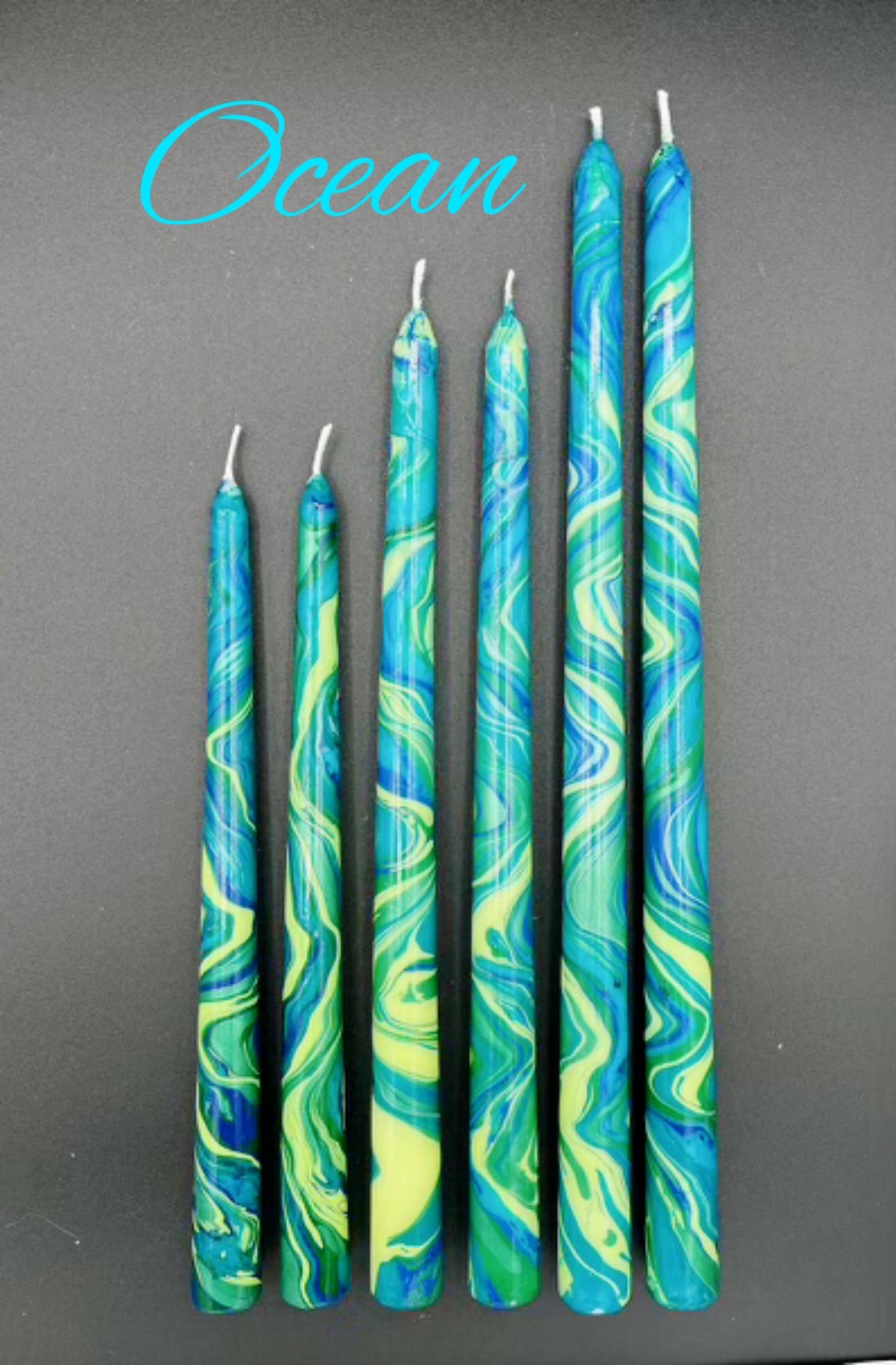 Marbled Taper Candle Ocean Swirl Nautical Wave Dip-dyed Candlestick ...