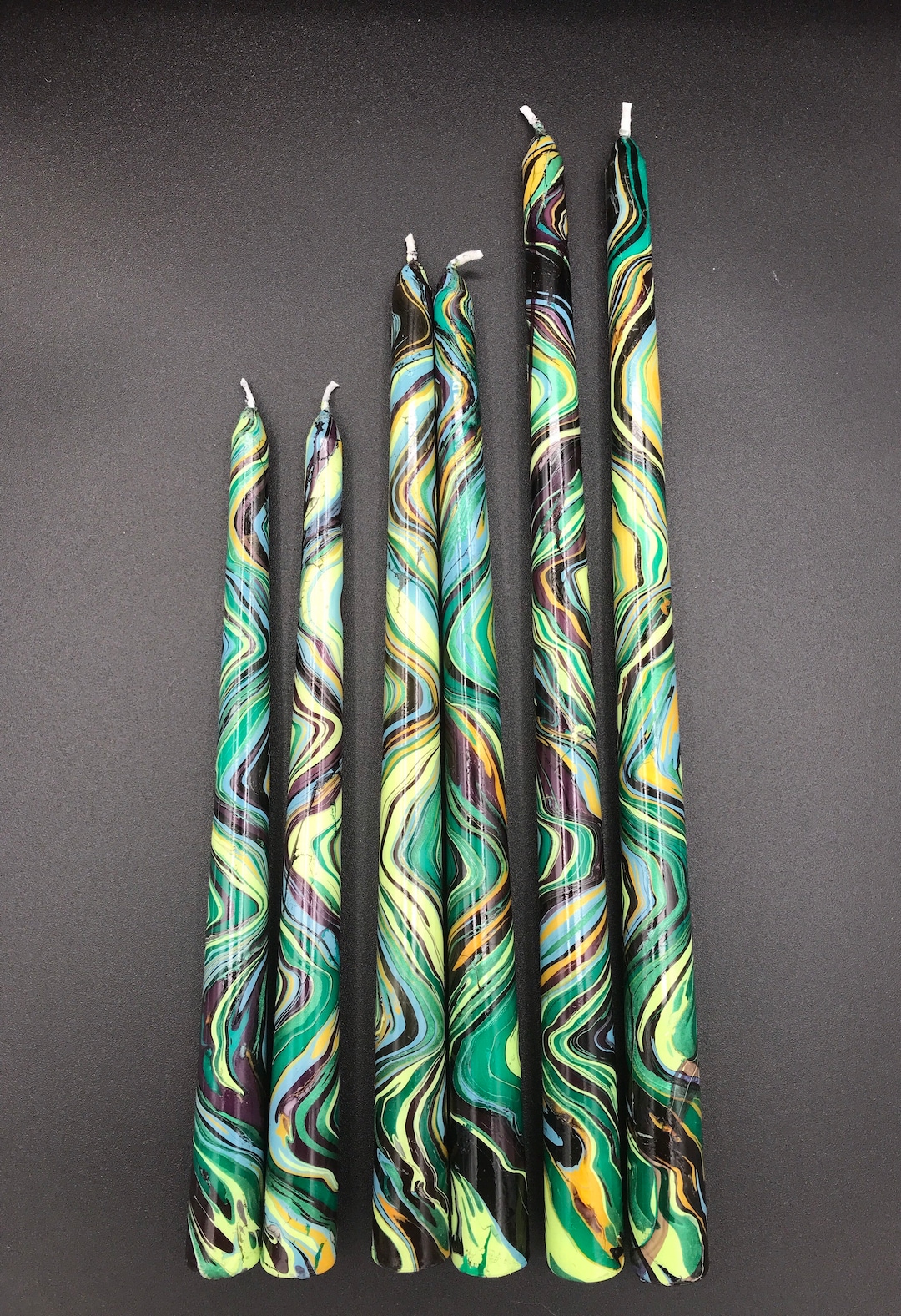 Marbled Candles, Peacock Color Scheme, 10, 12, 14 Taper Candles, Hand ...