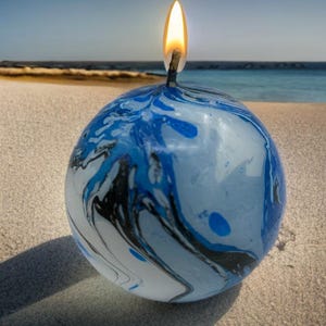 Marbled Ball Candle Blue Ambiance Dip-dyed Sphere Hand Painted Designer ...